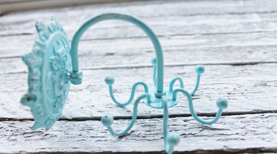 Aqua Metal Jewelry Hanger Necklace Chain Holder, French Style, Swivel ...
