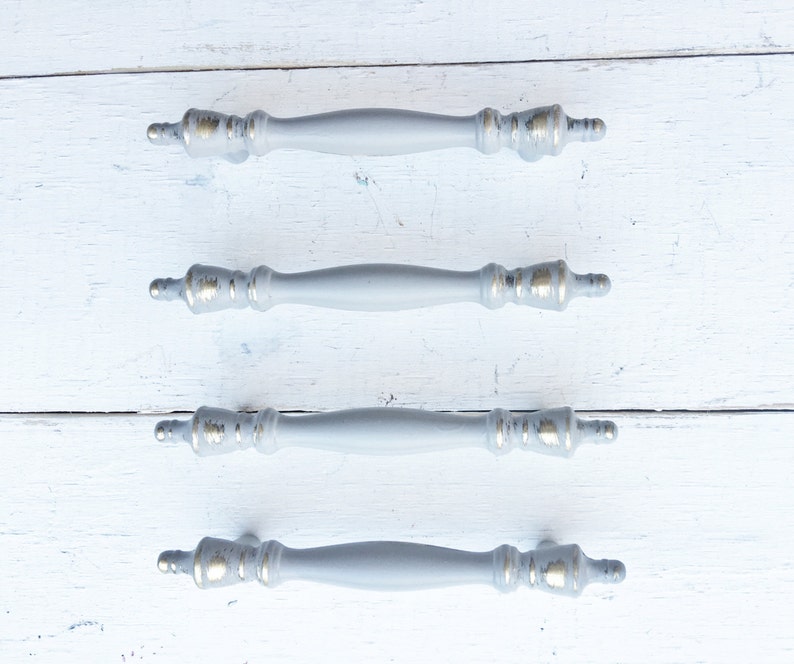 6 Vintage Drawer Pulls,light Grey Distressed 3 Inch Center to Center ...