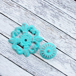 Kitchen Fixture Cabinet Pulls-cast Iron Knobs-in Summer Turquoise ...