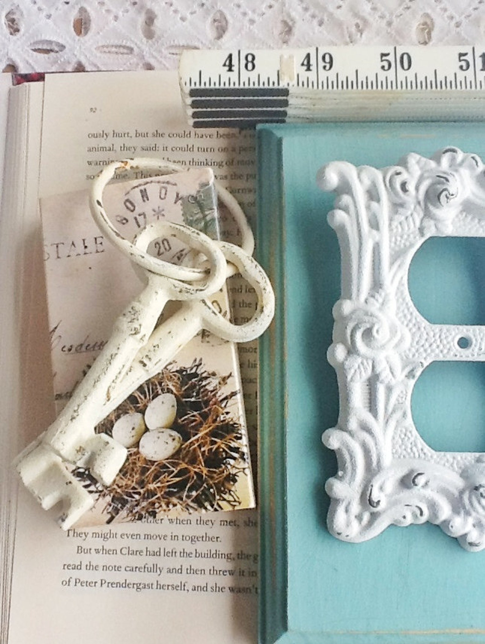 Distressed Metal Wall Decor-plate Cover-in White Shabby - Etsy