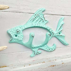One Cast Iron Sea Fish Hook , Coastal Beach Bathroom , Nautical, Towel ...