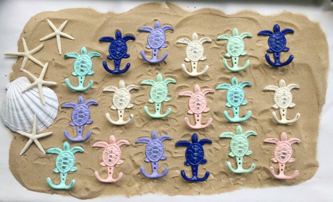 One Cast Iron Sea Turtle Hook , Coastal Beach Bathroom , Nautical ...