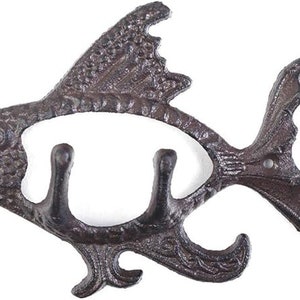 One Cast Iron Sea Fish Hook , Coastal Beach Bathroom , Nautical, Towel ...