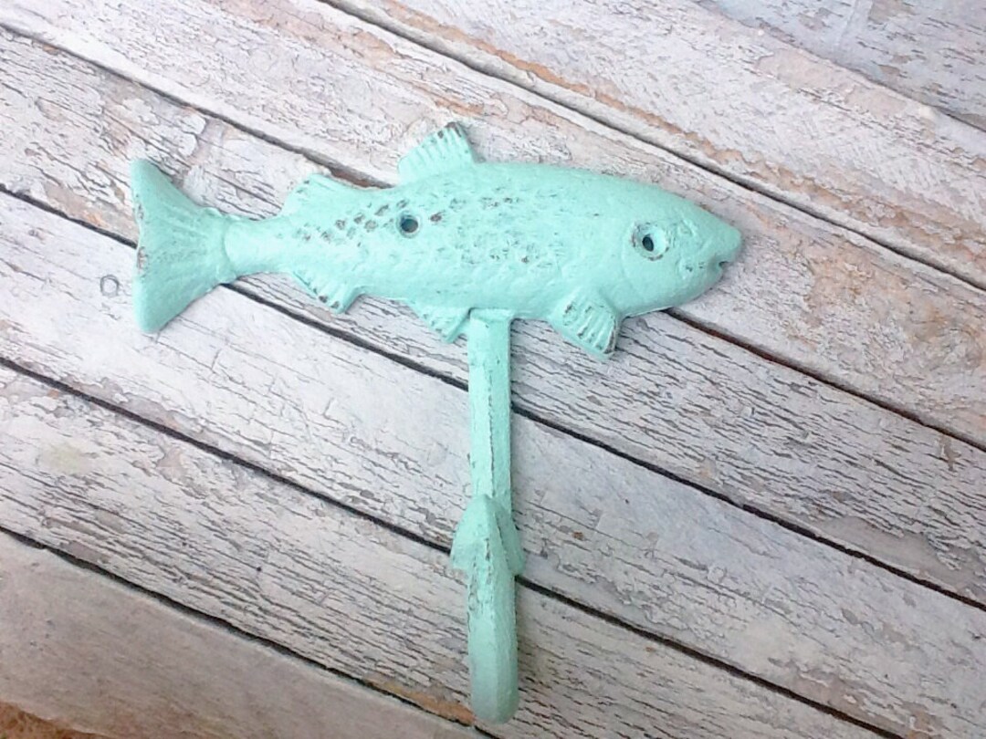 Cast Iron Fish Hook in Aquamarine Nautical Decor -nautical Nursery ...