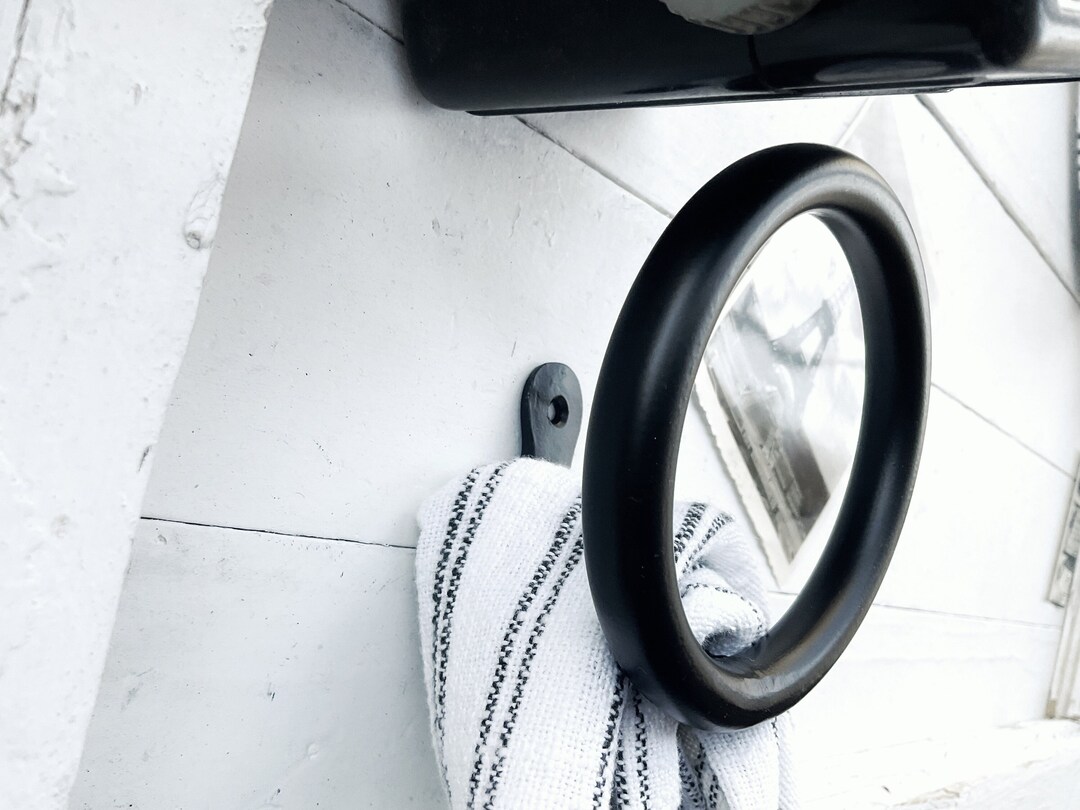 4" Inch Round Circle Ring Black Metal Heavy Wall Hook Hanger Modern ...