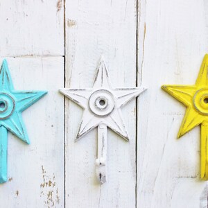 Star Wall Hooks- Colorful- Cast Iron -small Dainty-set of Three-laundry ...