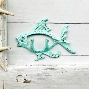 One Cast Iron Sea Fish Hook , Coastal Beach Bathroom , Nautical, Towel ...