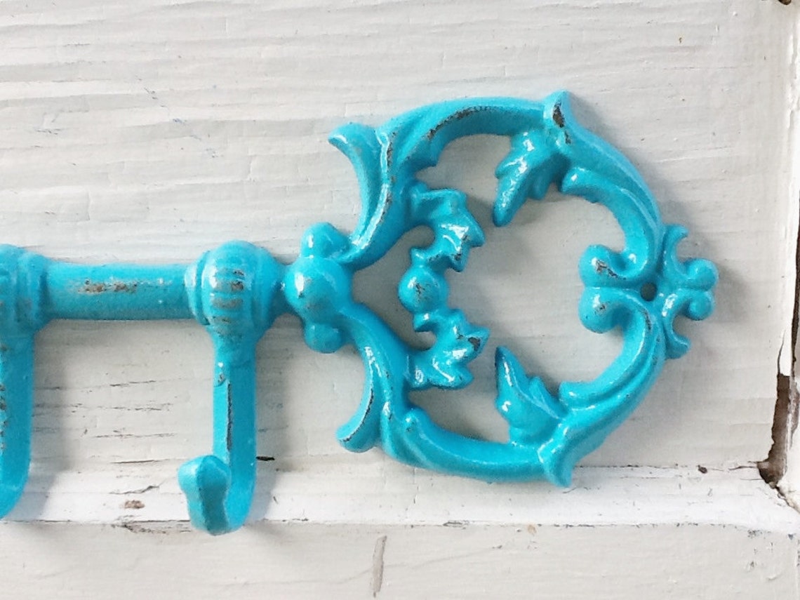 Cast Iron Turquoise Blue Skeleton Key Hook-rustic Jewelry | Etsy