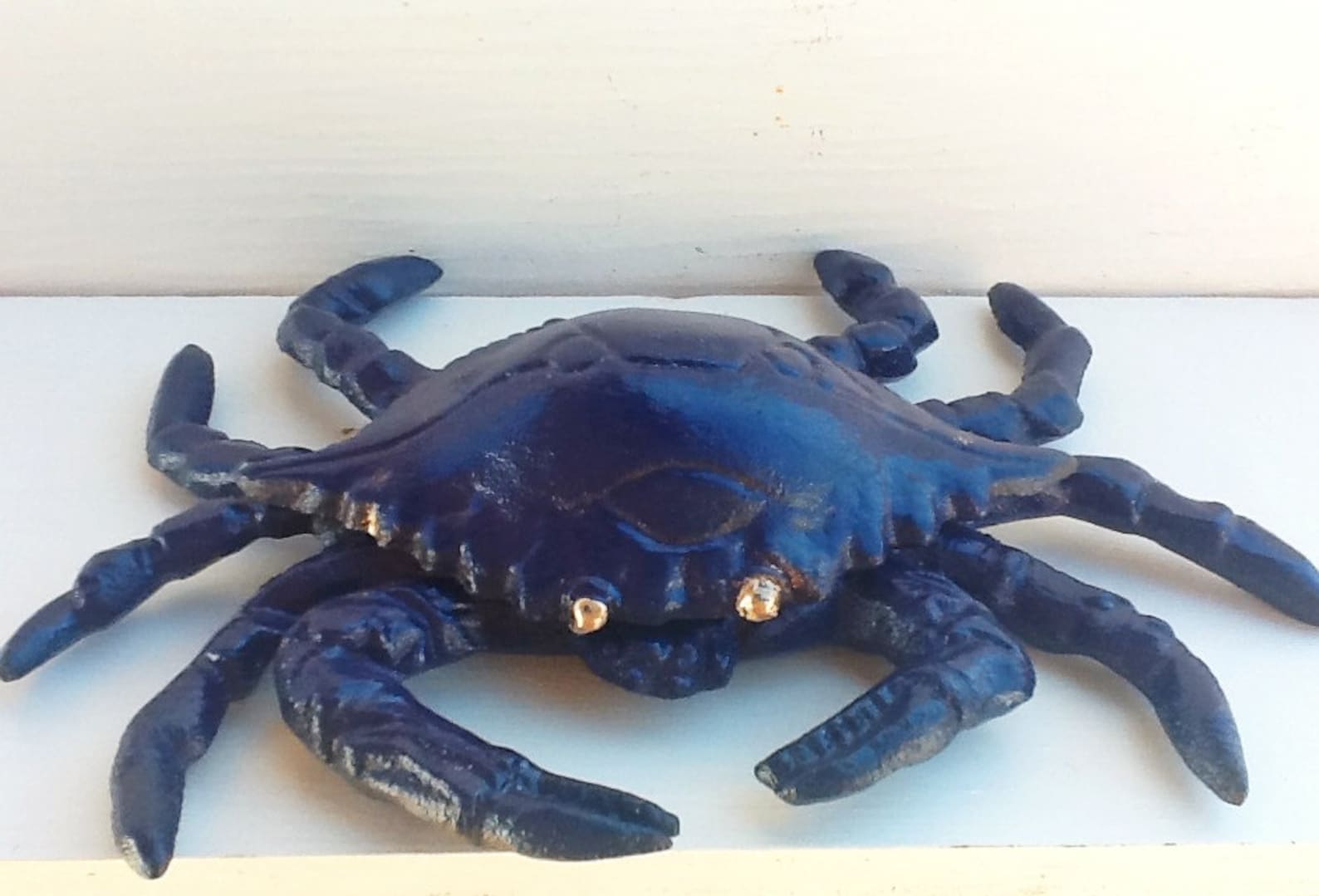 Cast Iron Crab Key Hider Holder-nautical Blue Gold-garden - Etsy