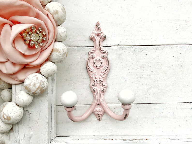 Shabby Chic Iron Wall Hook in Blushing Pink Coat Key Hook Pale Pink ...