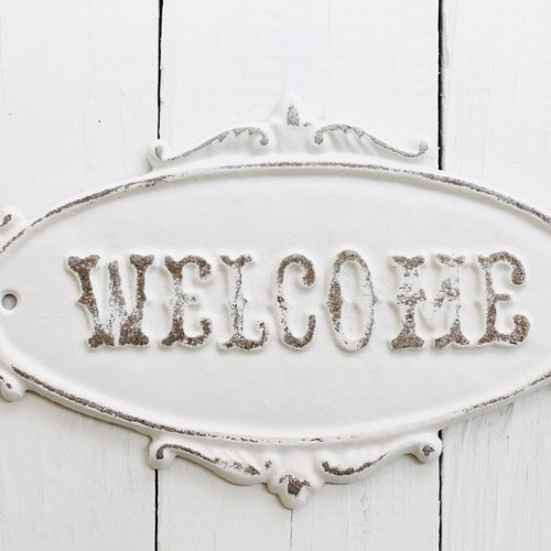 Jet Black WELCOME Sign Plaque-rustic Cast Iron Old - Etsy