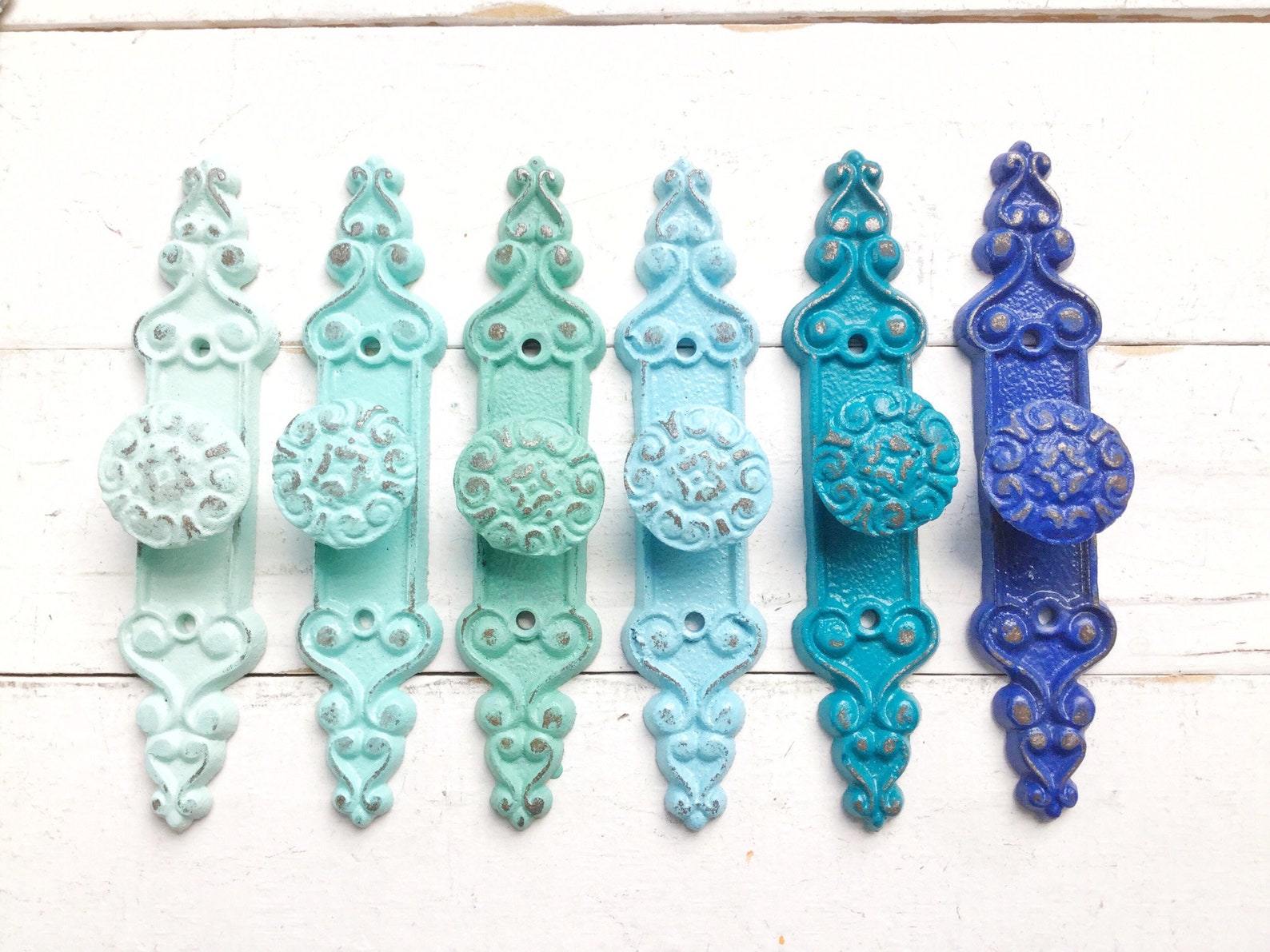 Rustic Cobalt Distressed Hardware Drawer Pulls Green Handles - Etsy