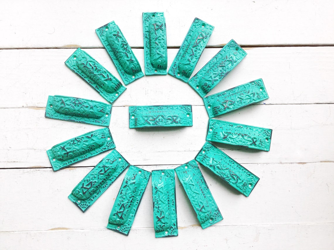 Fire Engine Red Embossed Pulls, Pulls, Distressed Metal , Rustic ...