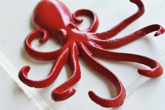 Distressed Red Octopus Key Hook-Beach House Decor-Coastal | Etsy