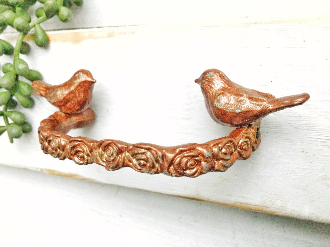 Shabby White Rose Handles , 3 3/8 Centers Copper Knobs, Drawer Knobs ...