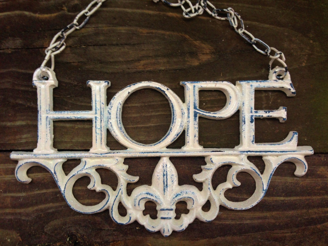 Cast Iron HOPE SIGN Ornate Creamy Ivory-distressed Style-home - Etsy
