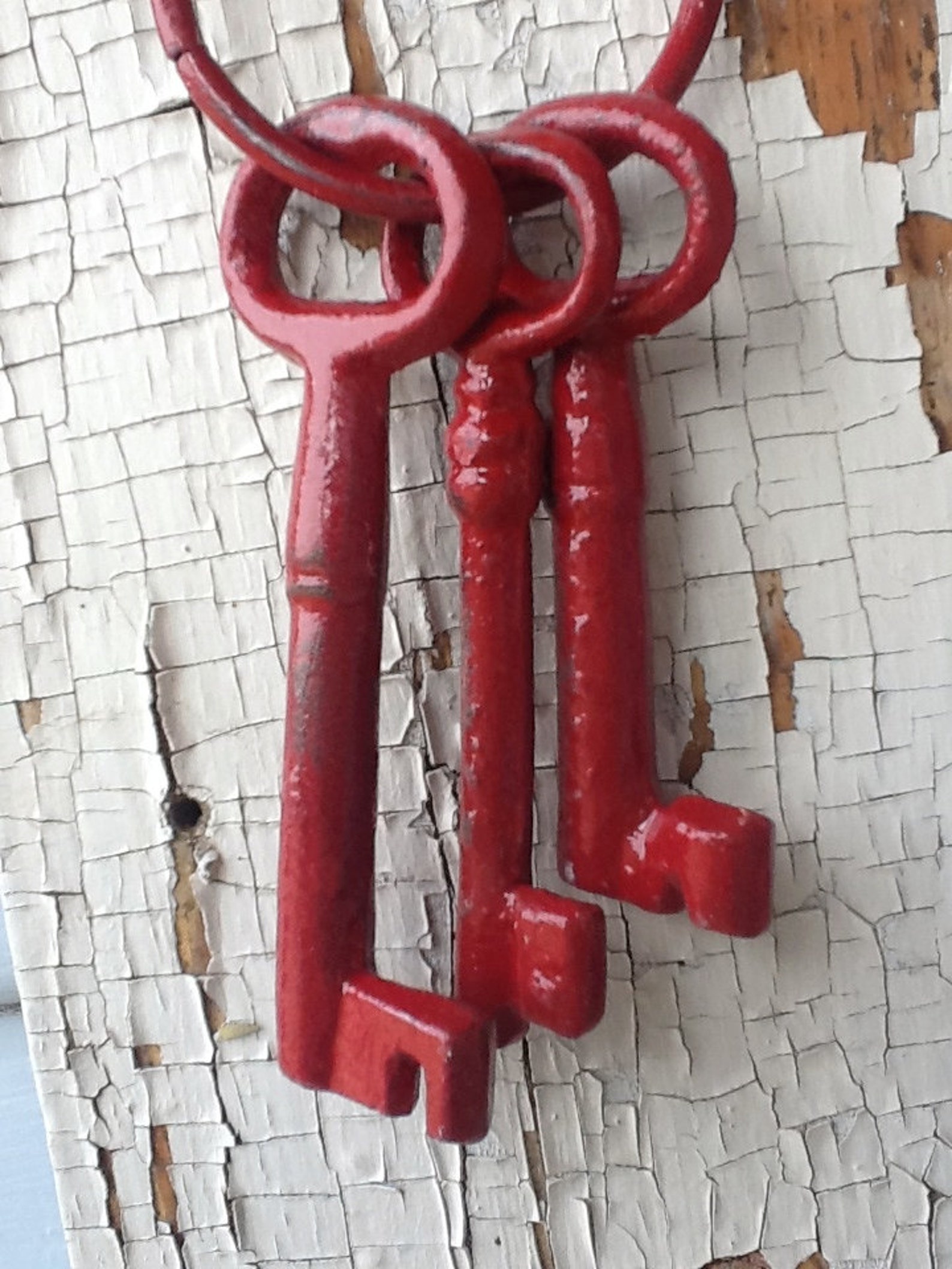 Country Red Vintage Shabby Chic 3 Cast Iron Skeleton Keys On | Etsy