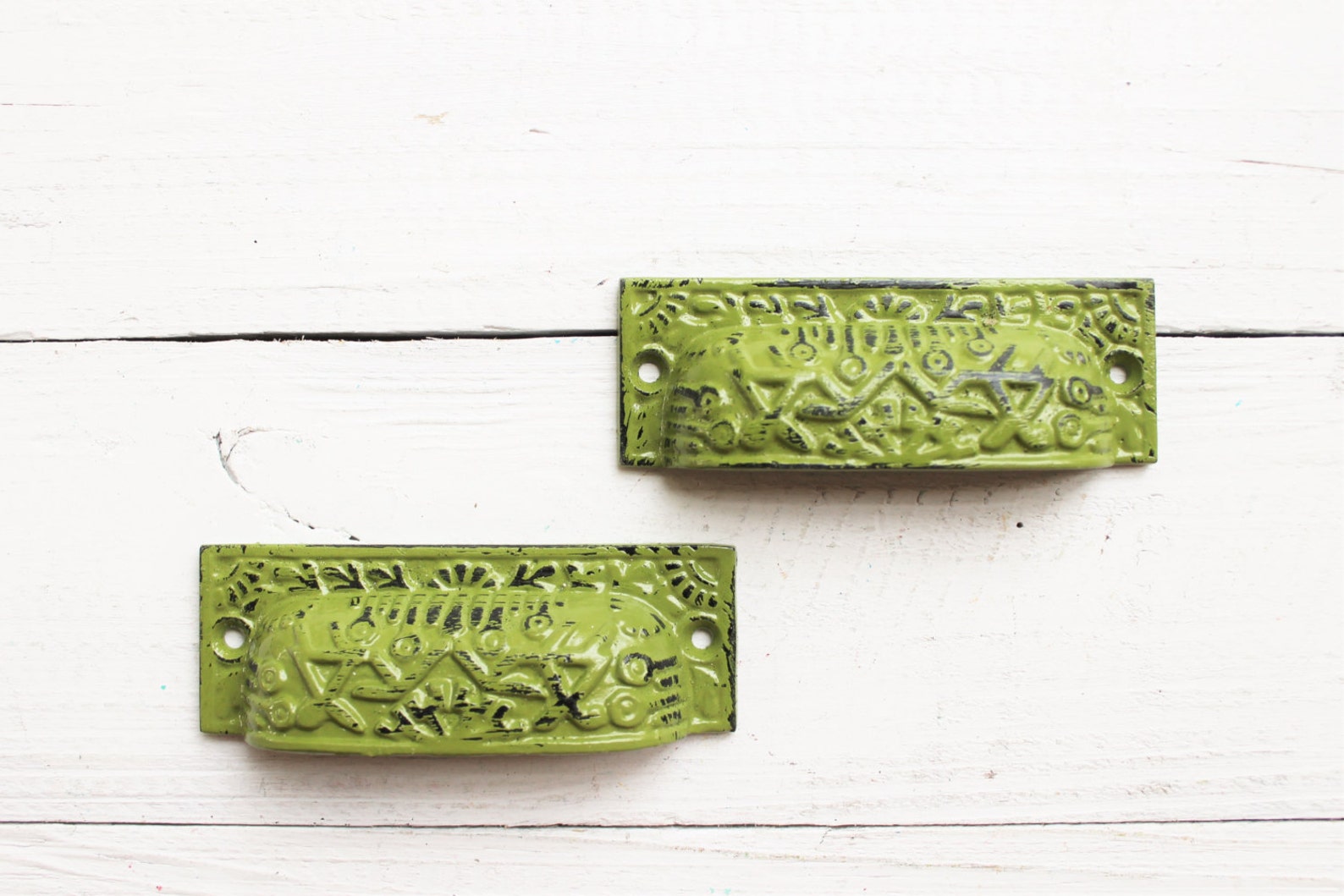 Rustic Cast Iron Distressed Cup Handle -drawer Pulls in Fig Green ...