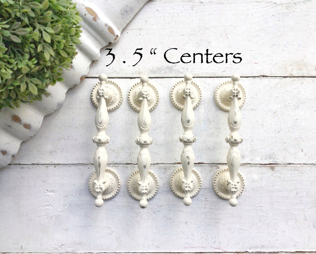 Chippy Cream Vintage Drawer Pulls 3.5 Centers Shabby Chic Knobs ...