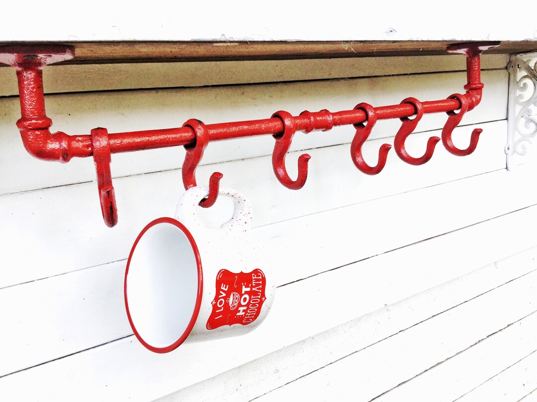 Country Red Bar With Hooks Rustic , Kitchen Towel Holder , Farmhouse ...