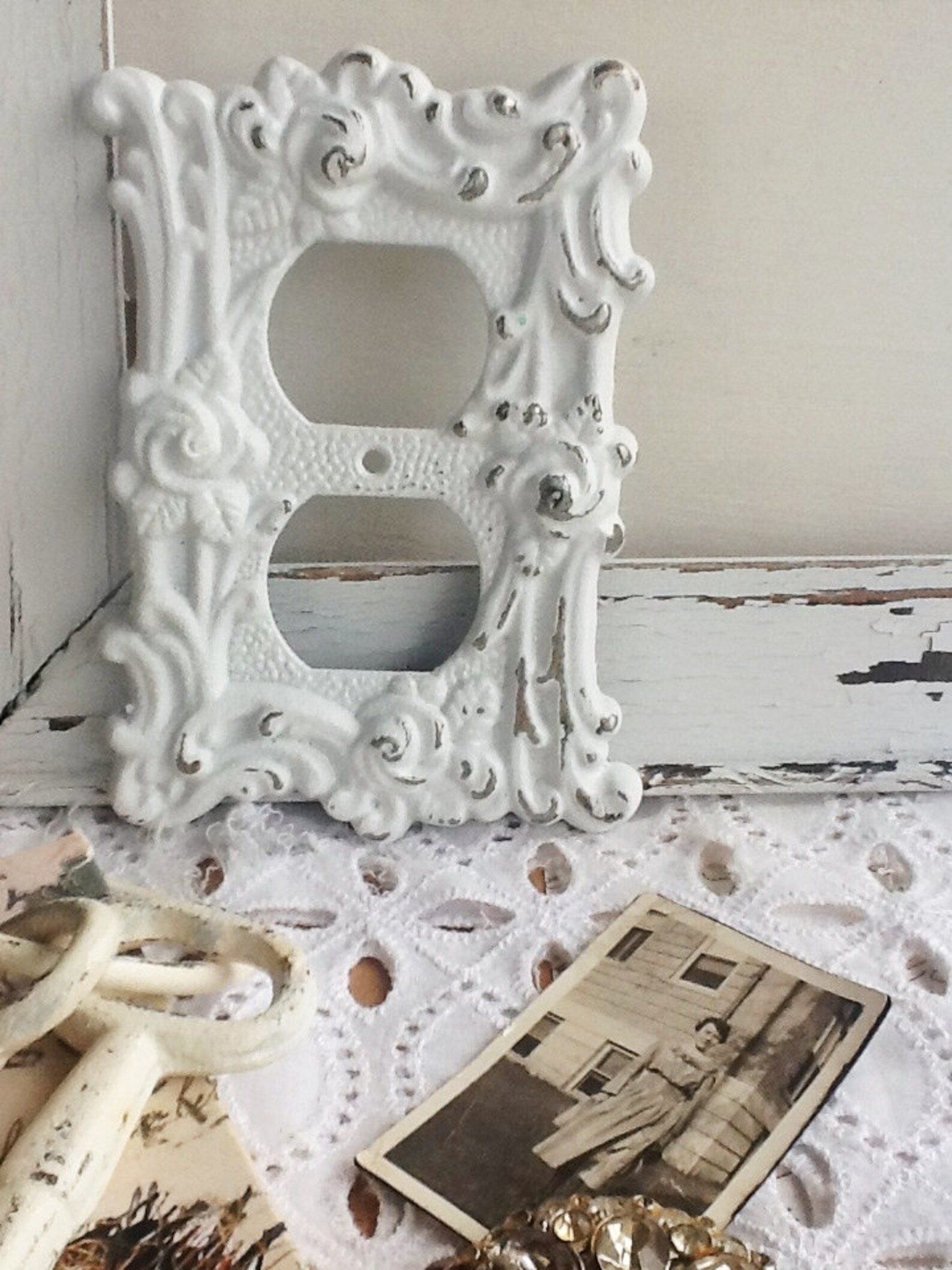 Distressed Metal Wall Decor-plate Cover-in White Shabby - Etsy