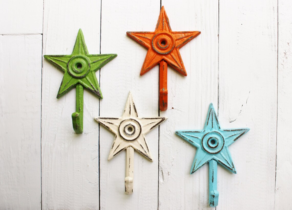 Star Wall Hooks Colorful Cast Iron small Dainty-set of - Etsy