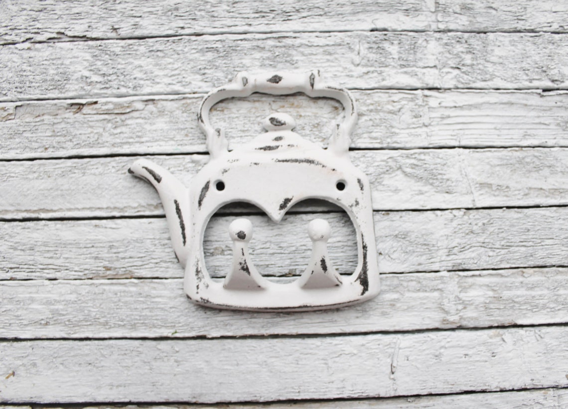 Metal Cast Iron Shabby White Tea Pot Hook Kettle Apron Towel - Etsy