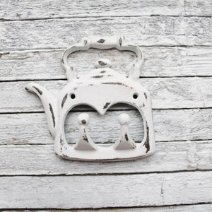 Metal Cast Iron Shabby White Tea Pot Hook- Kettle Apron Towel Coat Wall ...
