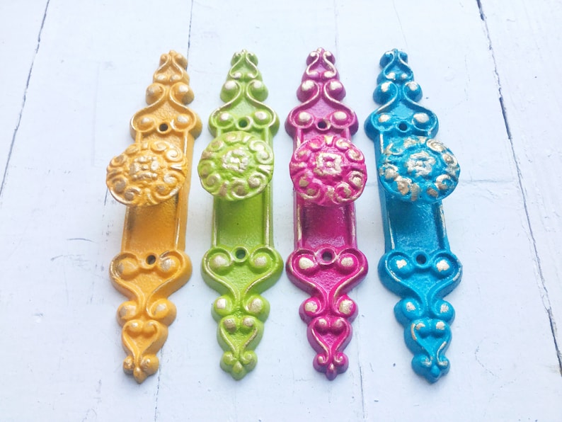 Blue Moroccan Bohemian Drawer Pulls Bright Colors Gilded - Etsy