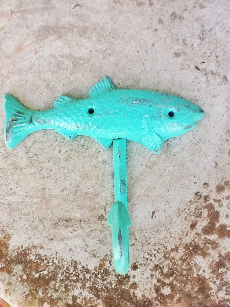 Cast Iron Fish Hook in Ocean Teal-nautical Decor nautical - Etsy