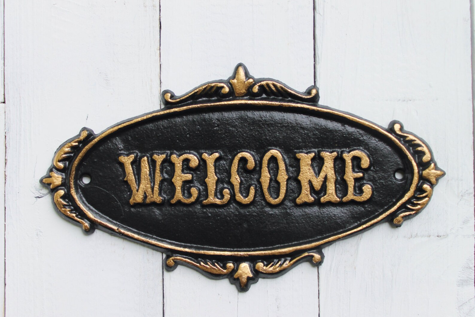 Jet Black WELCOME Sign Plaque-rustic Cast Iron Old Fashioned-front Door ...