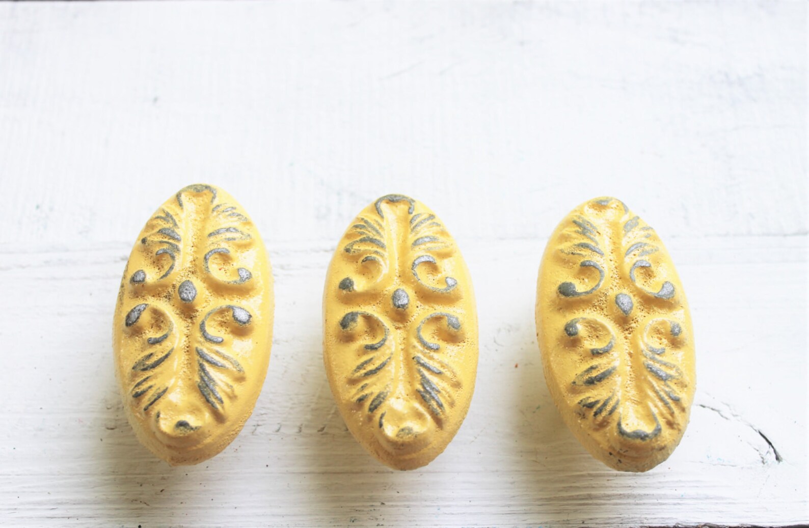 Buttercup Yellow Cast Iron Oval Scroll Knobs Hardware dresser - Etsy