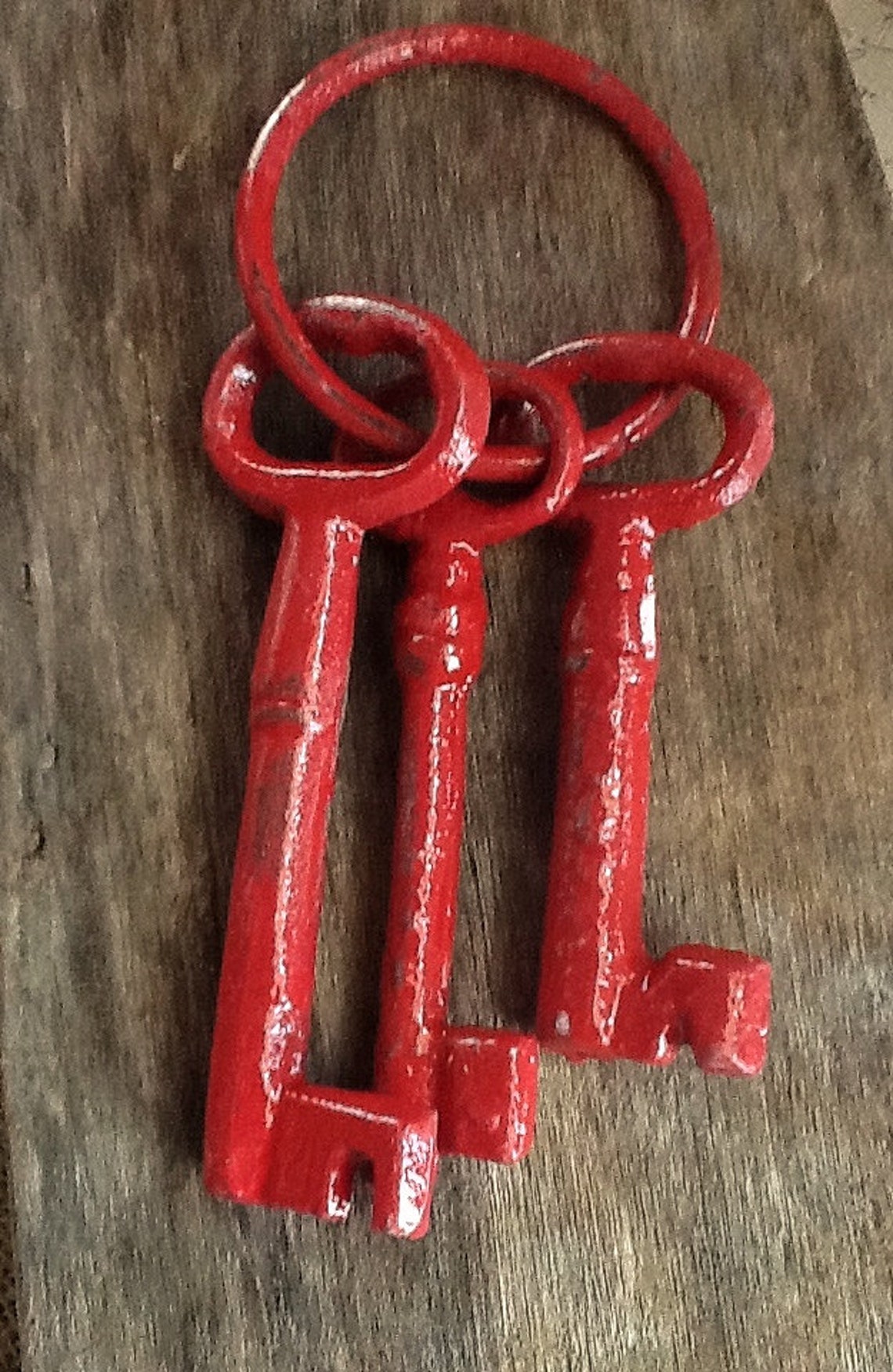 Country Red Vintage Shabby Chic 3 Cast Iron Skeleton Keys on - Etsy