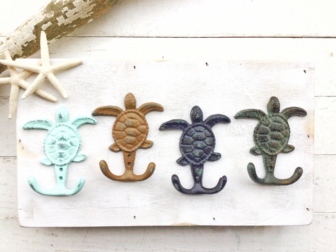 One Cast Iron Sea Turtle Hook , Coastal Beach Bathroom , Nautical ...