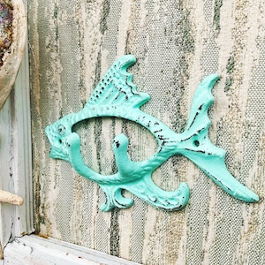One Cast Iron Sea Fish Hook , Coastal Beach Bathroom , Nautical, Towel ...