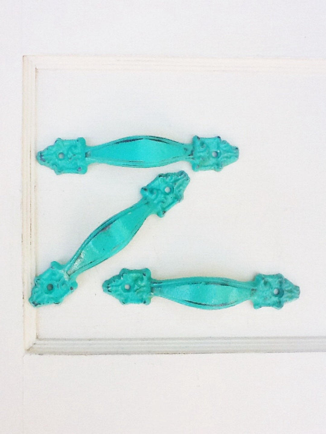 Ocean Teal Knobs Pulls-distressed-metal-kitchen Farmhouse-drawer Knobs ...