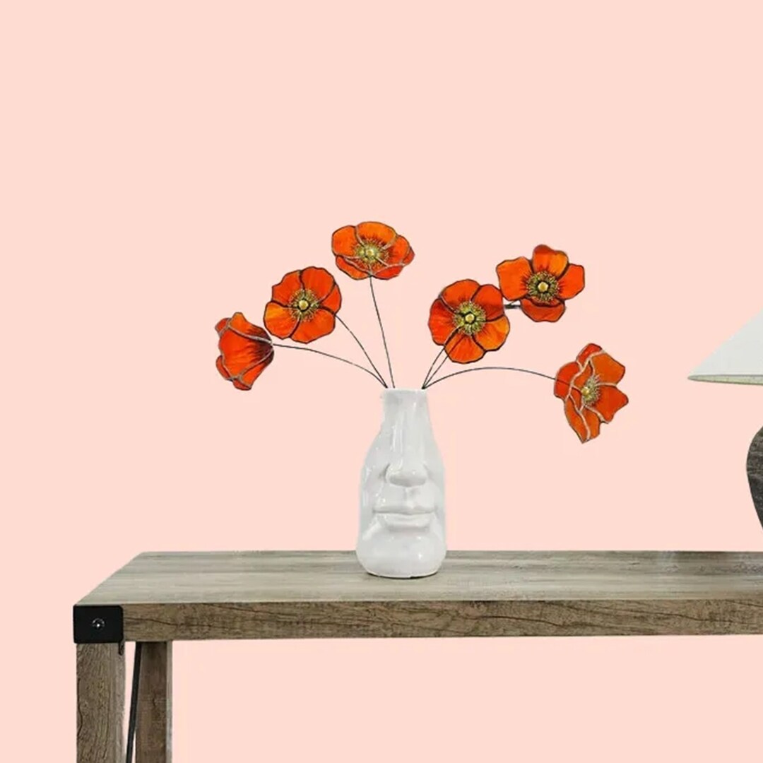 California Poppy Set of 6 Stained Glass Flowers-gift for Her-home Decor ...
