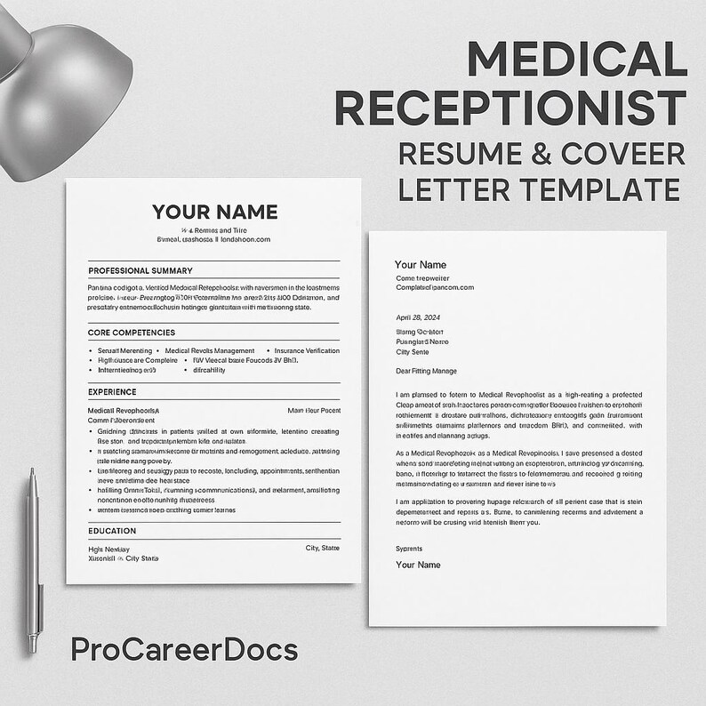 Medical Receptionist Resume + Cover Letter | Front Desk Template | Ats ...
