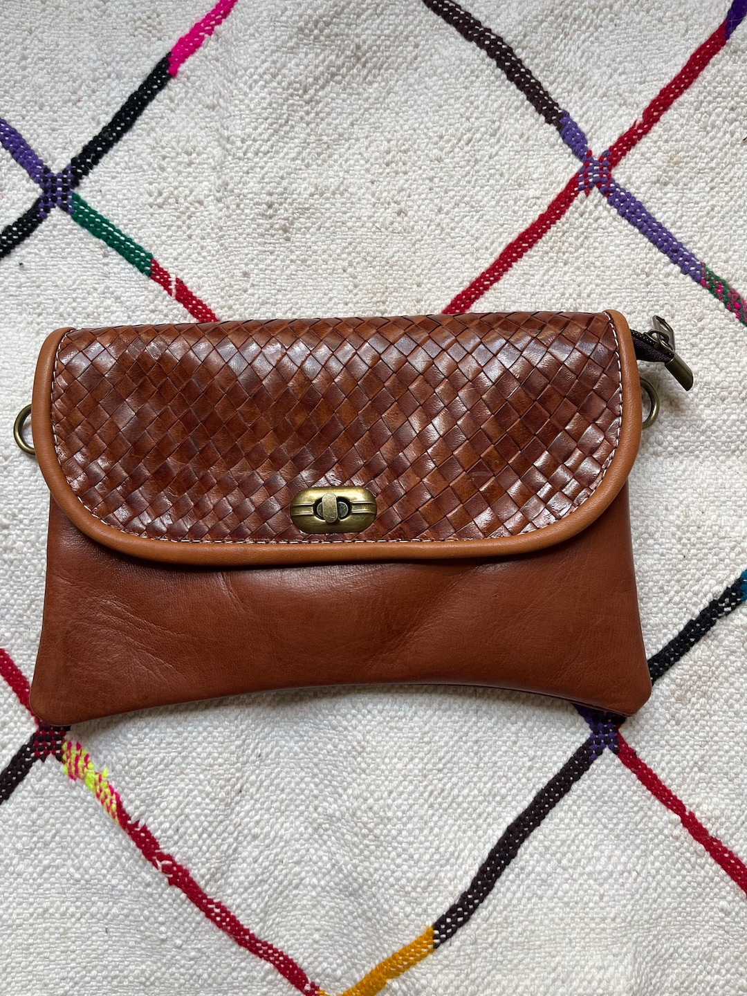 Handmade Moroccan Leather Crossbody Clutch – Woven Flap Purse With ...