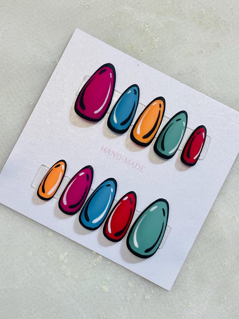 Hand-painted Comic Press on Nails: 2D Pop Art Matte Fake Nails - Etsy