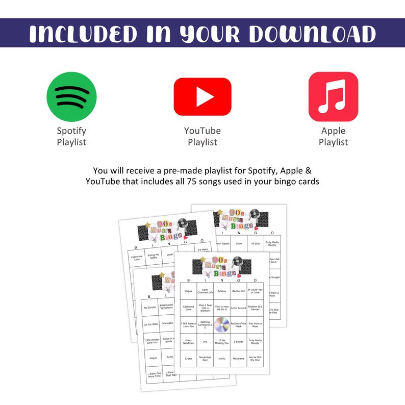 90s Music Bingo Game: 150 Printable Cards (digital Download) - Etsy ...