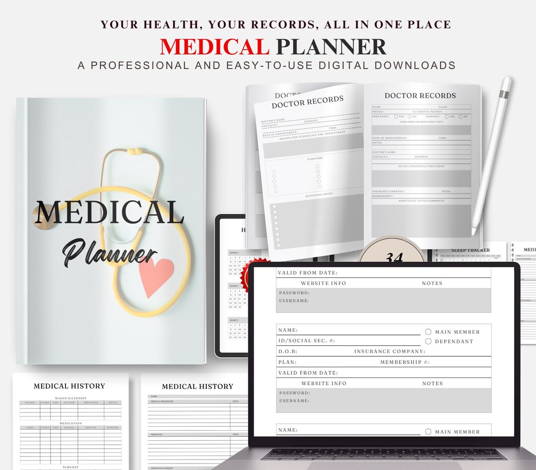 Digital Medical Planner Template: Canva Health & Medication Tracker ...
