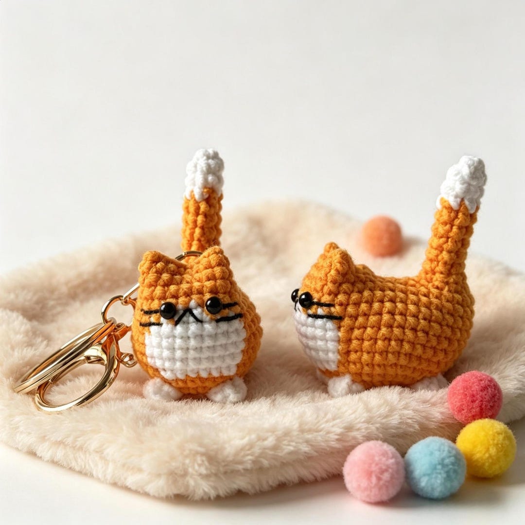 Custom Crochet Mini Cat Keychain,crochet Cat Stuffed Animal, Cute Gift ...