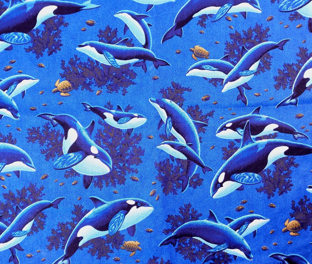 Destash Orca Whale Themed Underwater Cotton Fabric by the HALF YARD ...