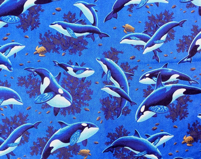Destash Orca Whale Themed Underwater Cotton Fabric by the HALF YARD ...