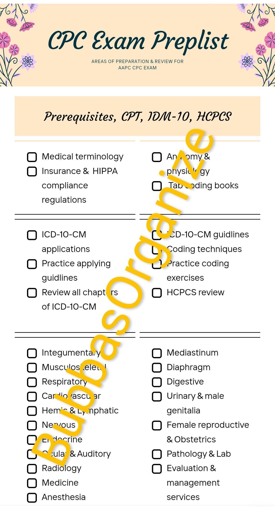 CPC Exam Study Checklist - Etsy