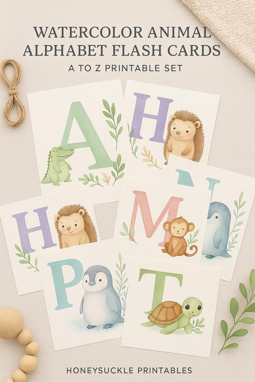 Watercolor Animal Alphabet Print: A-Z Nursery Wall Art (digital ...