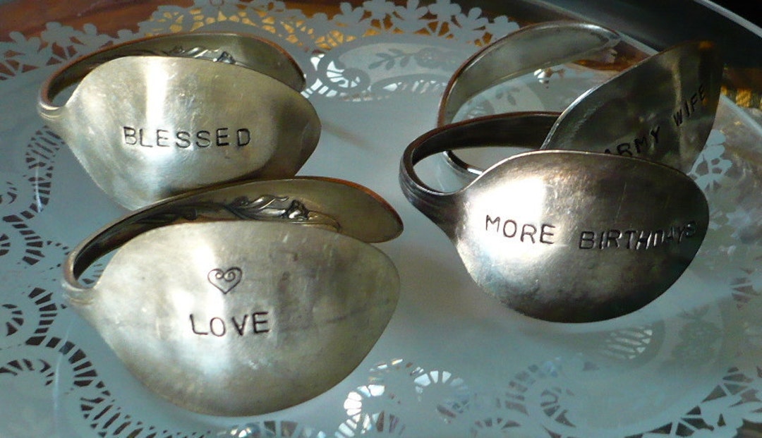Hand Stamped Spoon Bracelet: Upcycled Silverplate Cuff - Etsy