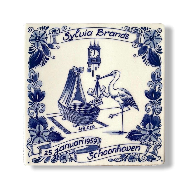 Handmade Custom Dutch Delft Blue Birth Tile - Etsy