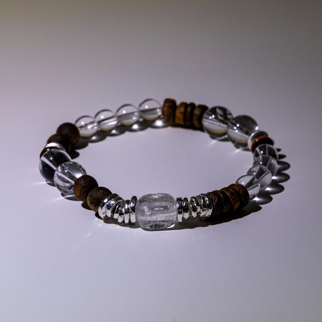 Azeztulite Crystal Bracelet: Agarwood, Tiger Eye, Quartz & Sterling ...